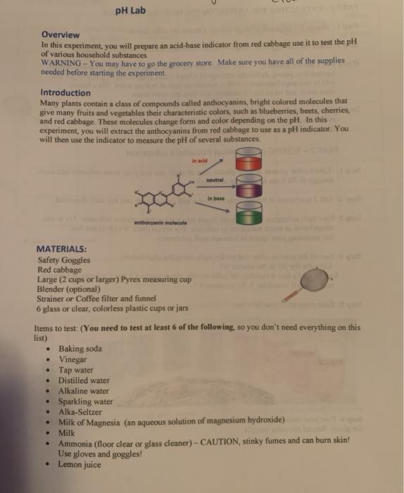 Solved pH Lab Overview In this experiment, you will prepare | Chegg.com