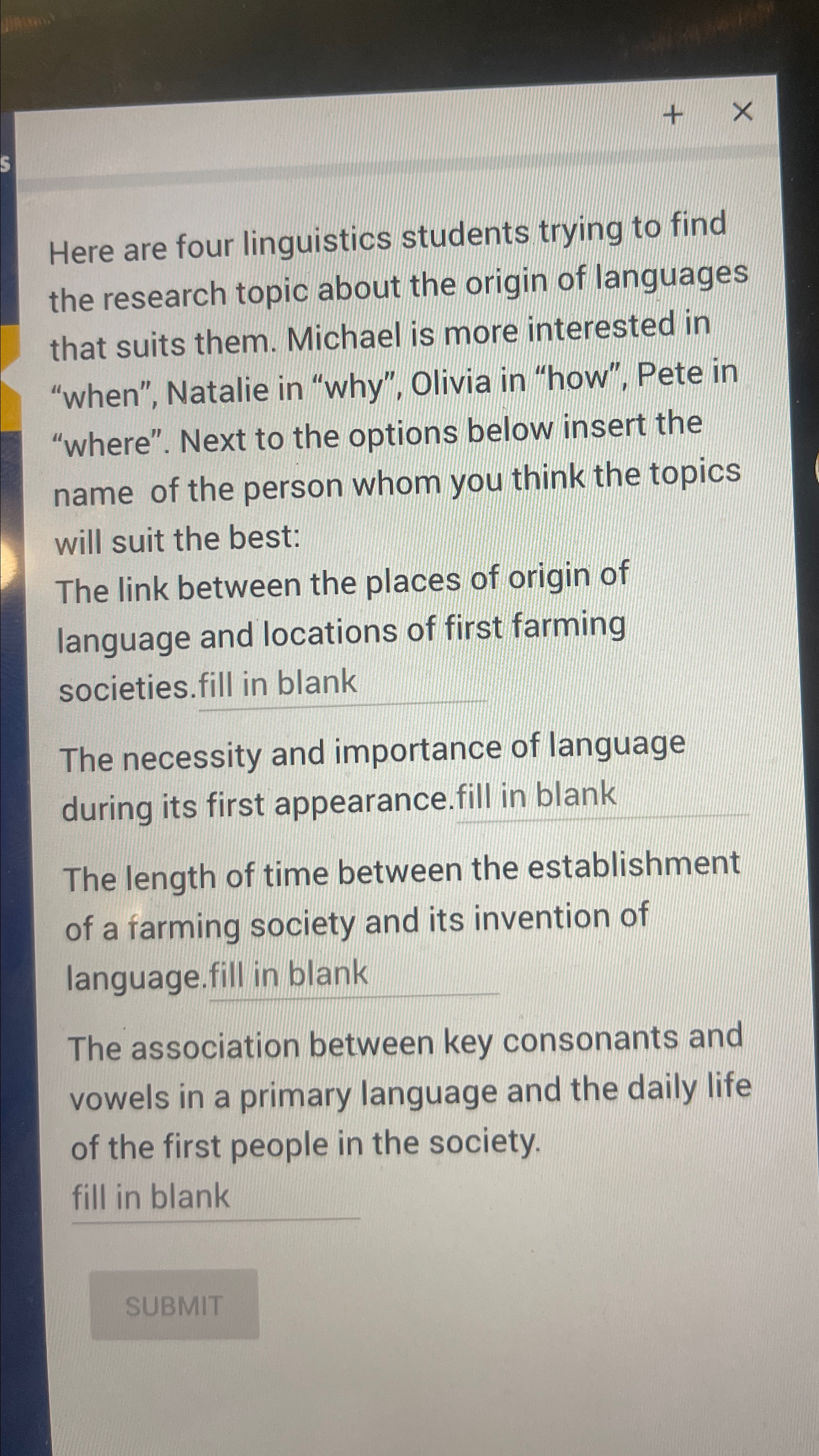 Solved Here are four linguistics students trying to find the | Chegg.com