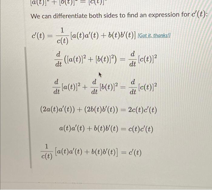 Solved Why is (a(t))^2 derived as a(t)a'(t) and not 2a(t) in | Chegg.com