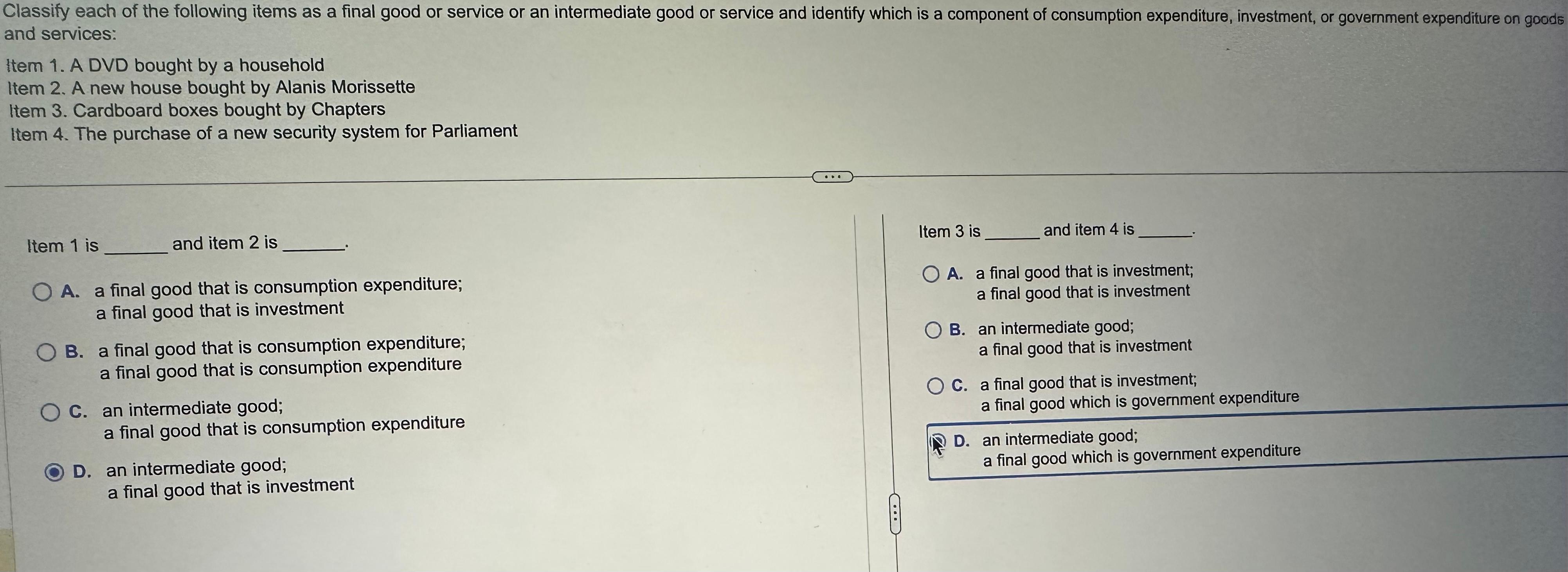 Solved Classify each of the following items as a final good | Chegg.com
