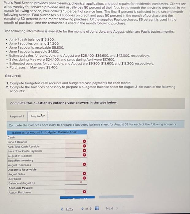 Solved Paul's Pool Service provides pool cleaning, chemical | Chegg.com