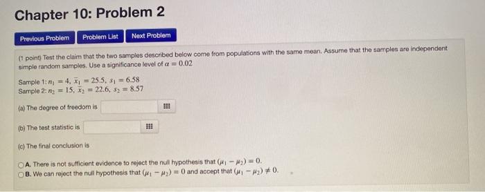 Solved Chapter 10: Problem 2 Previous Problem Probler List | Chegg.com