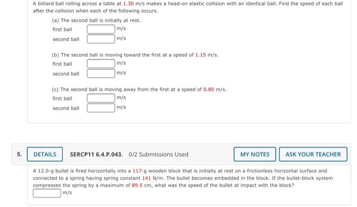 Solved A billiard ball rolling across a table at 1.30 m/s | Chegg.com
