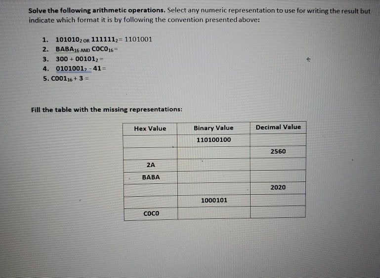 Solved Solve the following arithmetic operations. Select any | Chegg.com