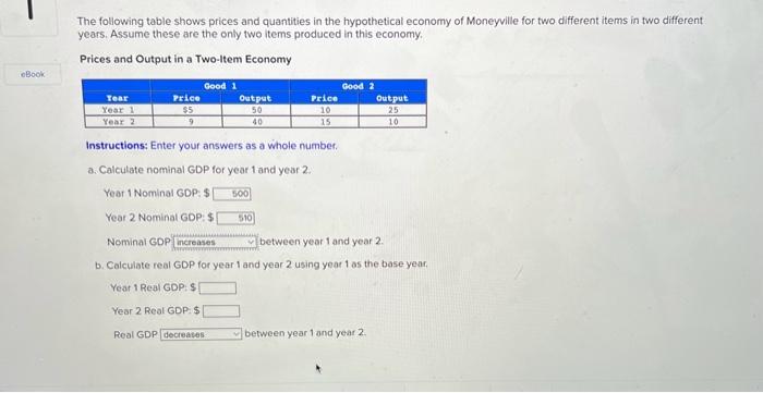 Solved The following table shows prices and quantities in | Chegg.com