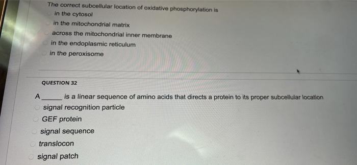 Solved The correct subcellular location of oxidative | Chegg.com