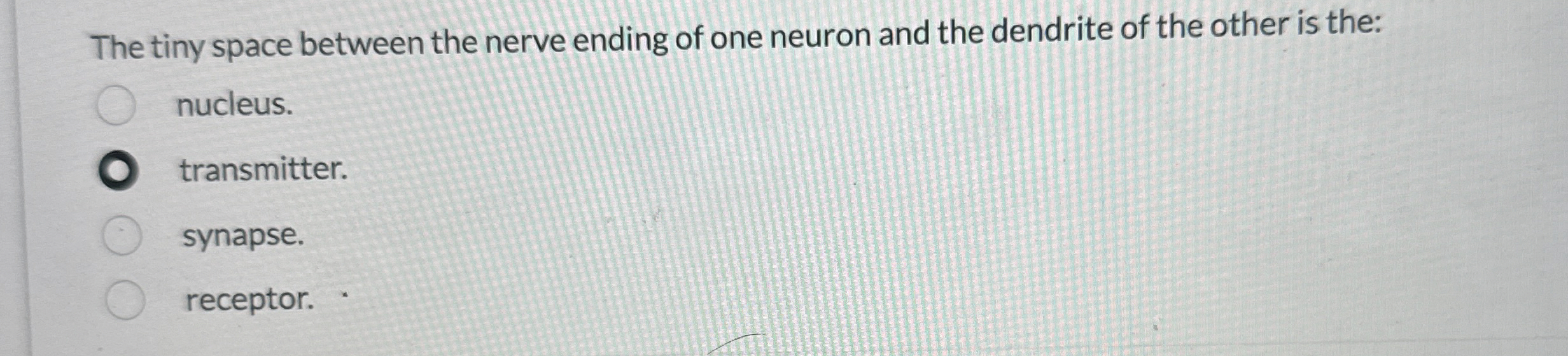Solved The tiny space between the nerve ending of one neuron | Chegg.com