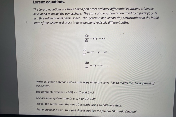 Solved Lorenz equations. The Lorenz equations are three | Chegg.com