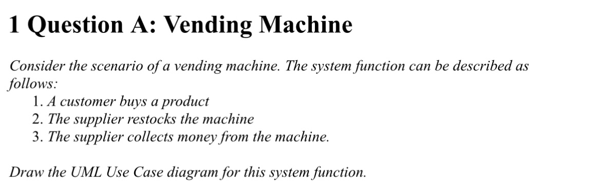 Solved 1 ﻿Question A: Vending MachineConsider the scenario | Chegg.com