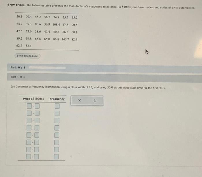 Solved BMW prices: The following table presents the | Chegg.com
