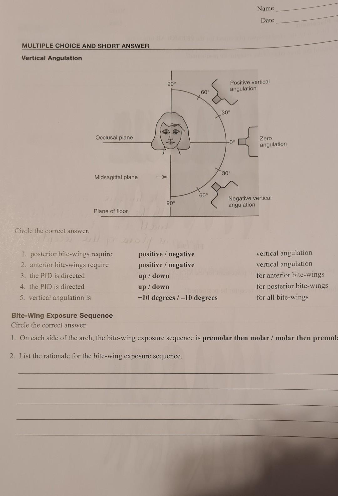 Solved Name Date MULTIPLE CHOICE AND SHORT ANSWER Vertical | Chegg.com