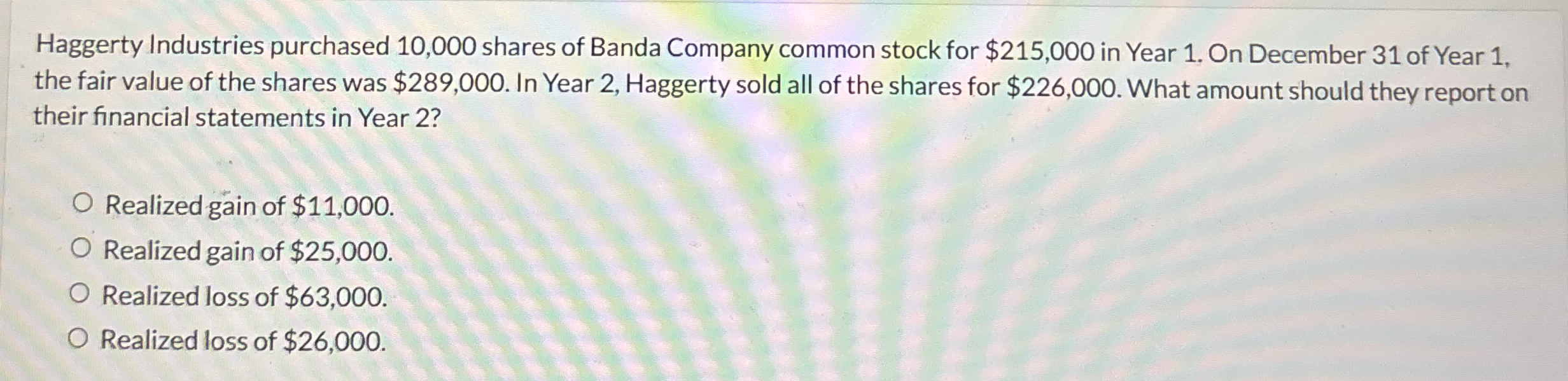 Solved Haggerty Industries purchased 10,000 ﻿shares of Banda | Chegg.com