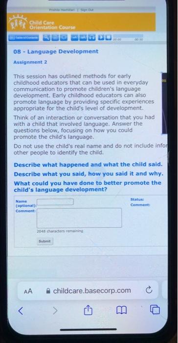 08 - Language Development Assignment 2 This session | Chegg.com