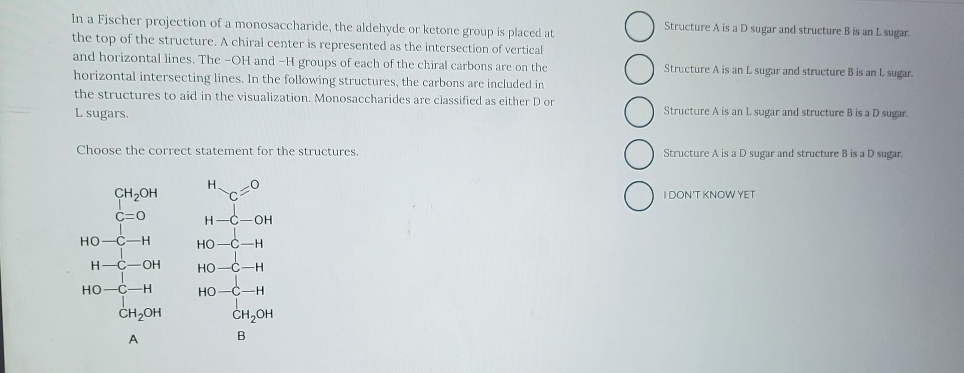 Solved In a Fischer projection of a monosaccharide, the | Chegg.com