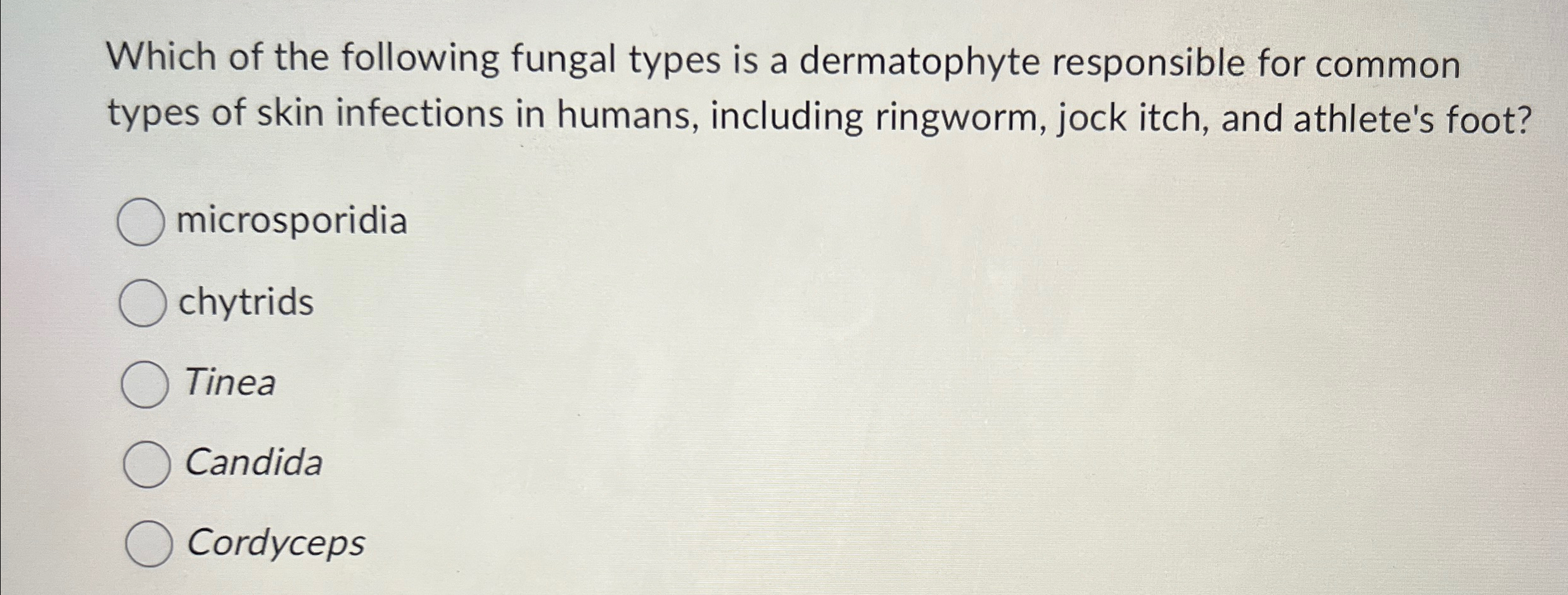 Solved Which of the following fungal types is a dermatophyte | Chegg.com