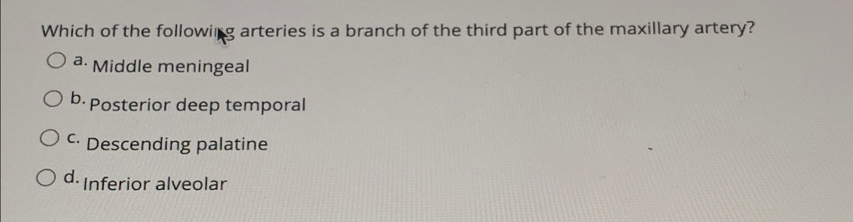 Solved Which of the following arteries is a branch of the | Chegg.com