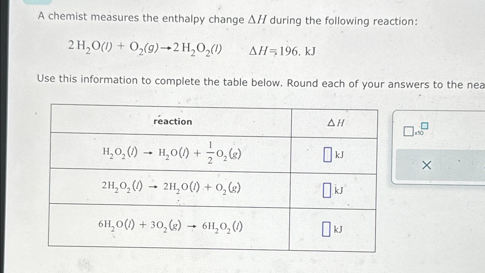 Solved A chemist measures the enthalpy change ΔH ﻿during the | Chegg.com