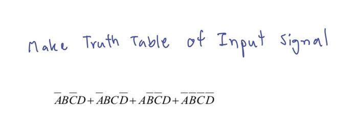 Solved Make Truth Table of Input signal ABCD+ABCD+ABCD+ABCD | Chegg.com