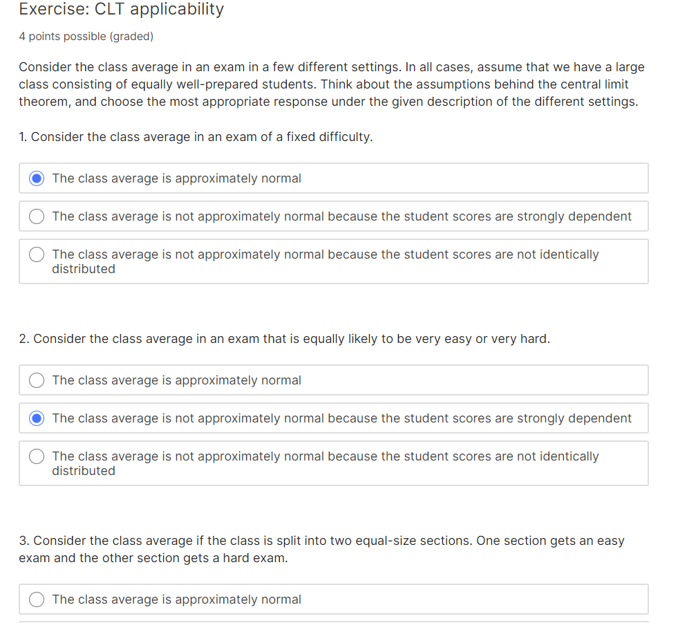 Solved Exercise: CLT applicability4 ﻿points possible | Chegg.com