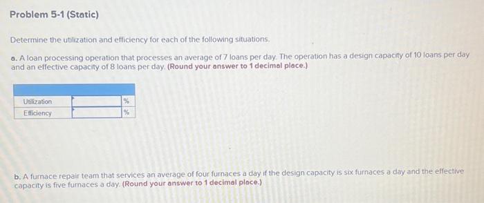 Solved Determine the utilization and efficiency for each of | Chegg.com