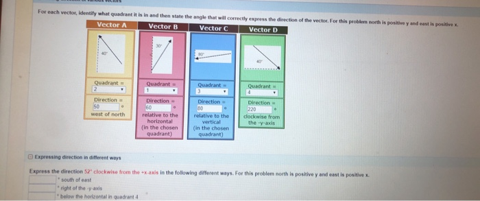Solved For each vector, identify what quadrant it is in and | Chegg.com