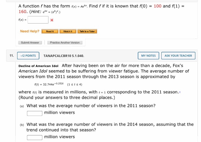 Solved A function f has the form (x) - Aekx. Find f if it is | Chegg.com