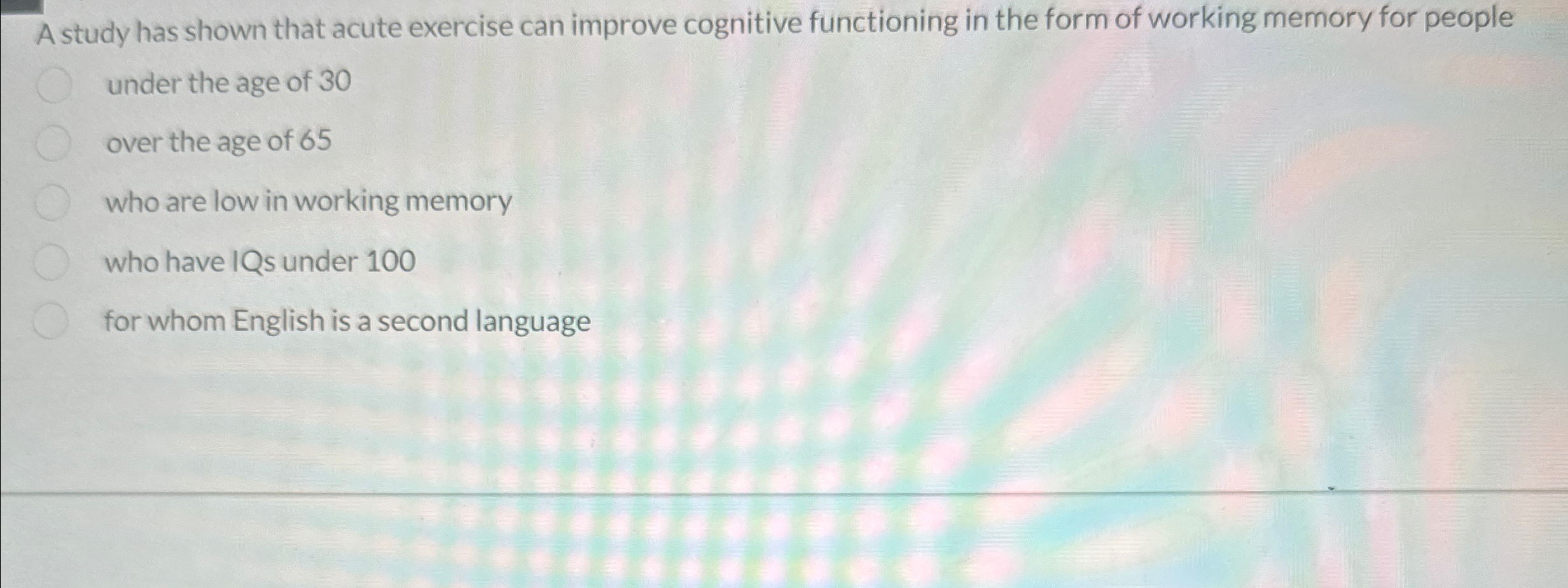 Solved A study has shown that acute exercise can improve | Chegg.com