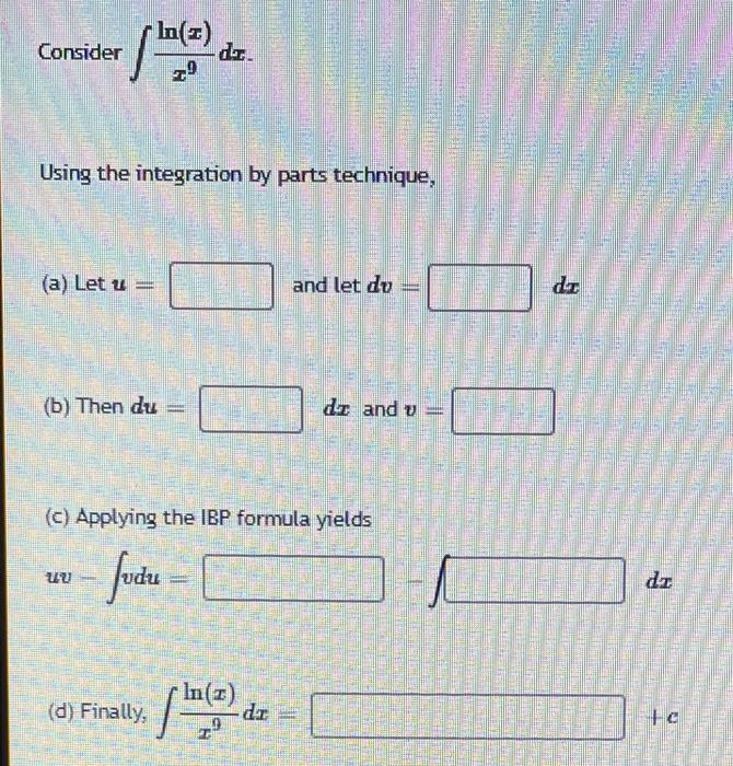 Solved In(z) Consider Using the integration by parts | Chegg.com