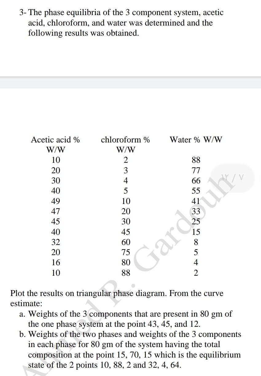 3- The phase equilibria of the 3 component system, | Chegg.com