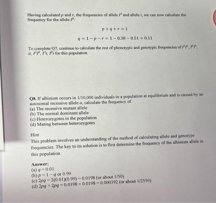 Solved Q7. Calculating Frequencies for Multiple Alleles in | Chegg.com