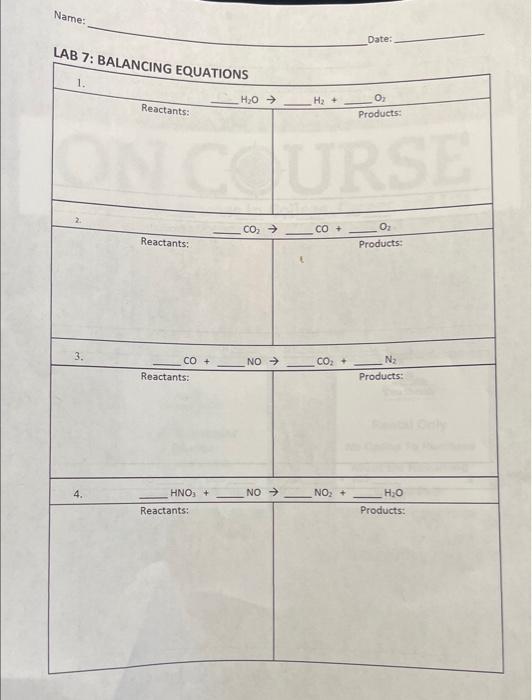 Solved Name: Date: LAB 7: BALANCING EQUATIONS | Chegg.com