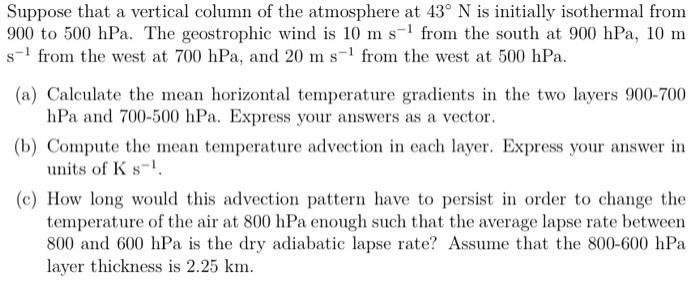 Solved Suppose that a vertical column of the atmosphere at | Chegg.com