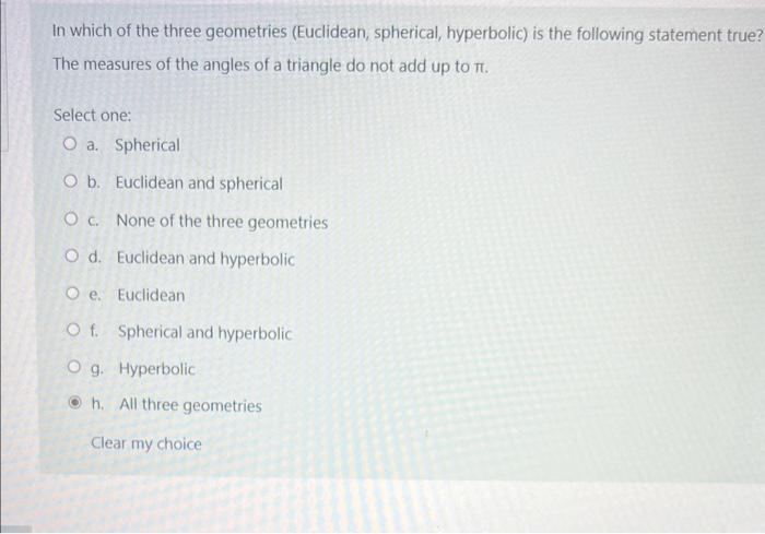 Solved In which of the three geometries (Euclidean, | Chegg.com Solved In which of the three geometries (Euclidean, | Chegg.com
