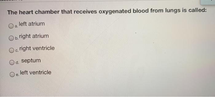 Solved The heart chamber that receives oxygenated blood from | Chegg.com