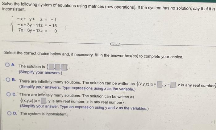 Solved Solve the following system of equations using | Chegg.com