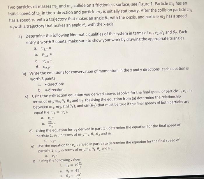 Solved Two particles of masses m1 and m2 collide on a | Chegg.com