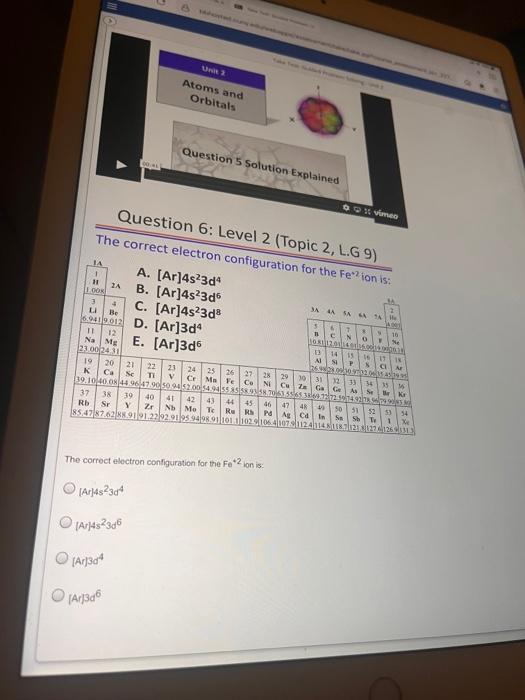 Solved The correct electron configuration for the Fe'vion | Chegg.com