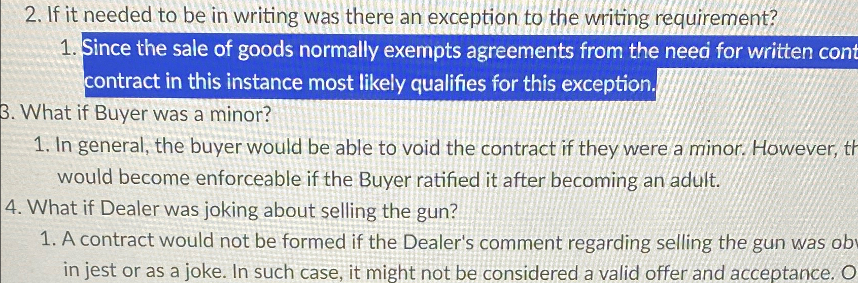 Solved If it needed to be in writing was there an exception | Chegg.com