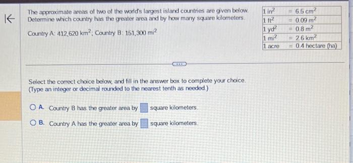 Solved The approximate areas of two of the worlds largest | Chegg.com