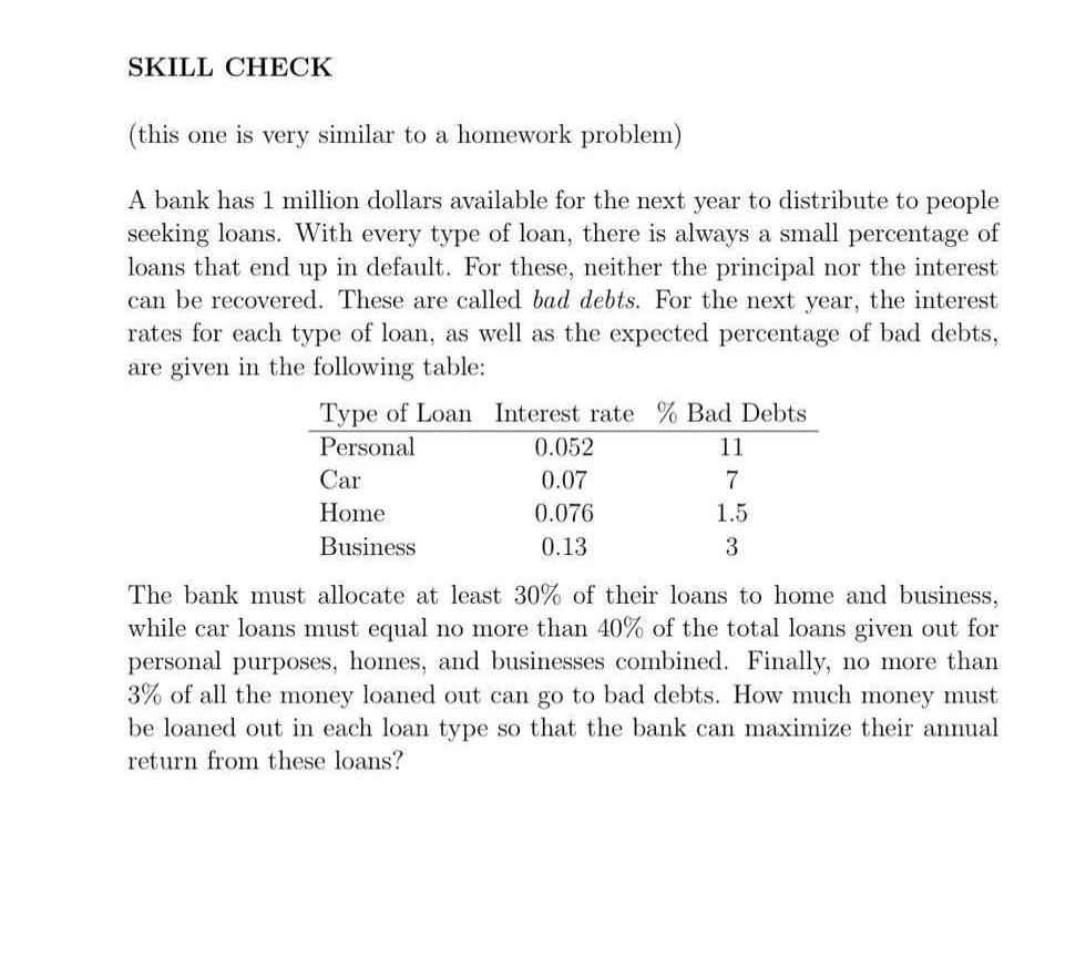 Solved SKILL CHECK(this one is very similar to a homework | Chegg.com