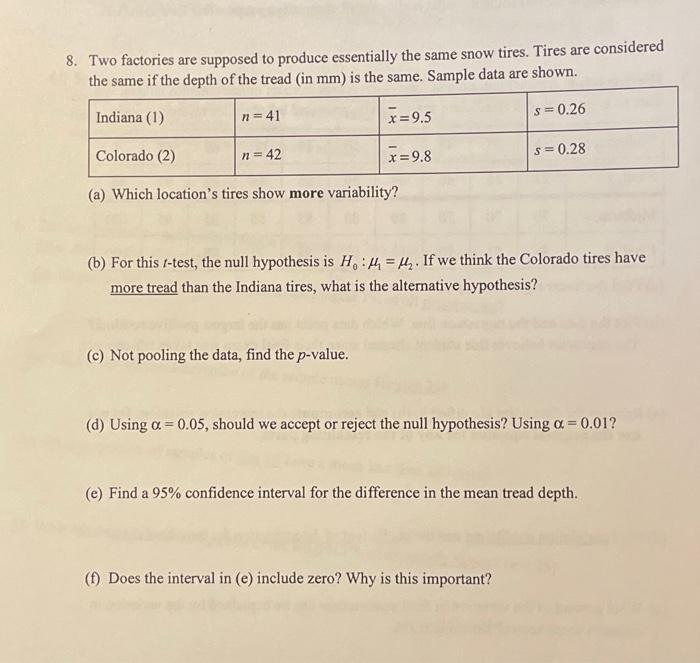 Solved 8. Two factories are supposed to produce essentially | Chegg.com