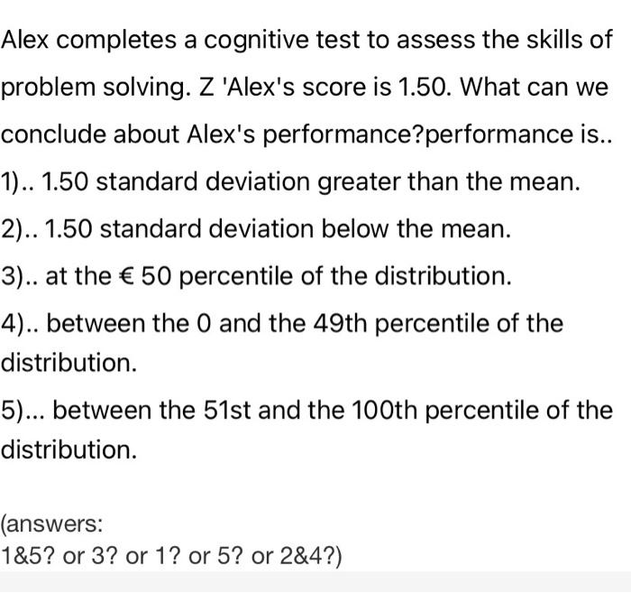 Solved Alex completes a cognitive test to assess the skills | Chegg.com