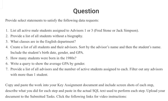 this assignment requires SQL. thank you in advance, I | Chegg.com