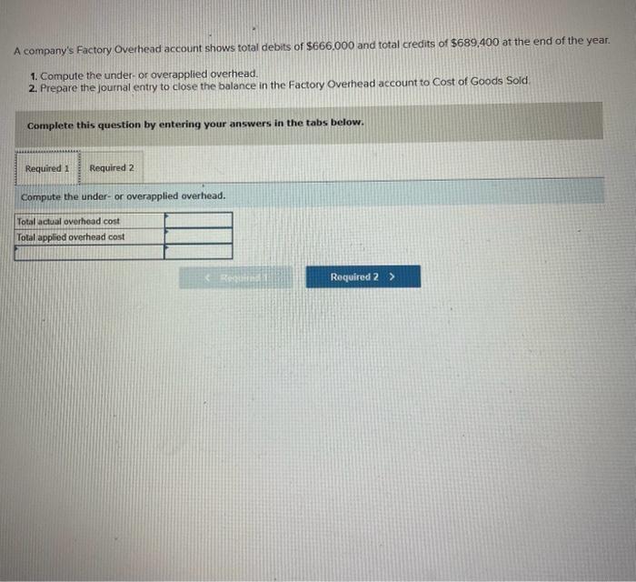 Solved A company's Factory Overhead account shows total | Chegg.com