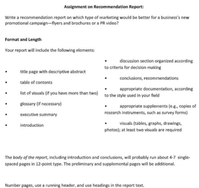 Assignment on Recommendation Report: Write a | Chegg.com