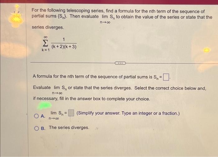 Solved For the following telescoping series, find a formula | Chegg.com