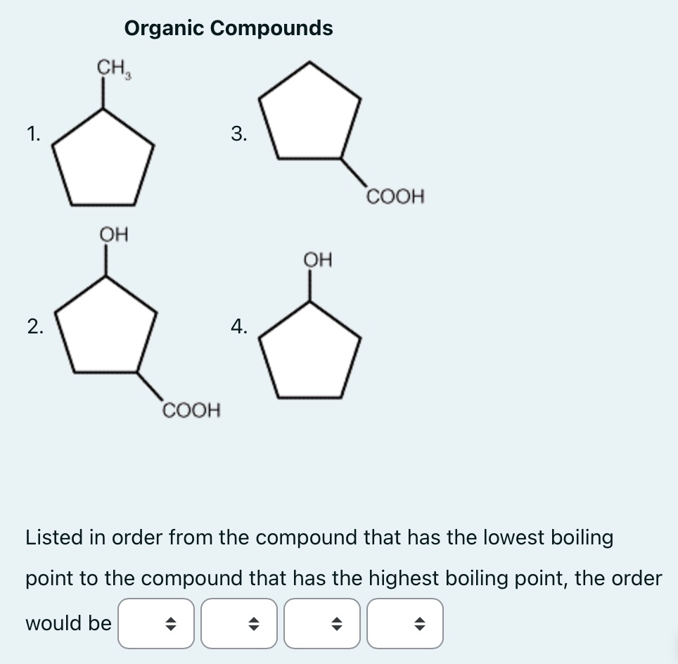 Solved Organic CompoundsListed in order from the compound | Chegg.com