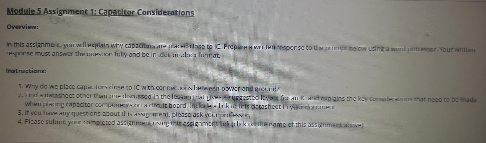 Solved Module 5 Assignment 1: Capacitor Considerations | Chegg.com
