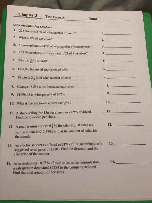 Solved Chapter 3 Test Form A Name: Solve the following | Chegg.com