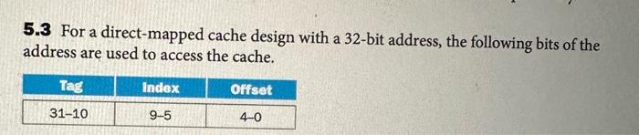 Solved 5.3 For a direct-mapped cache design with a 32-bit | Chegg.com